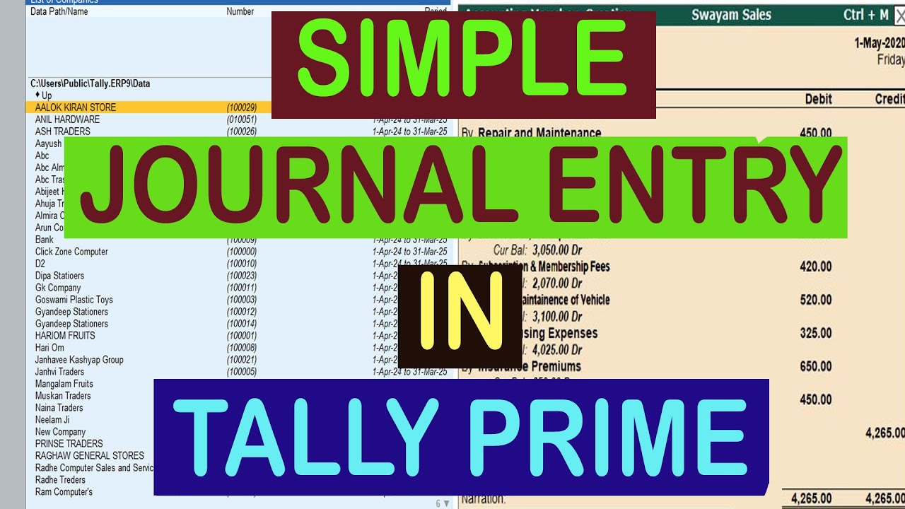 SIMPLE JOURNAL ENTRY IN TALLY PRIME - YouTube