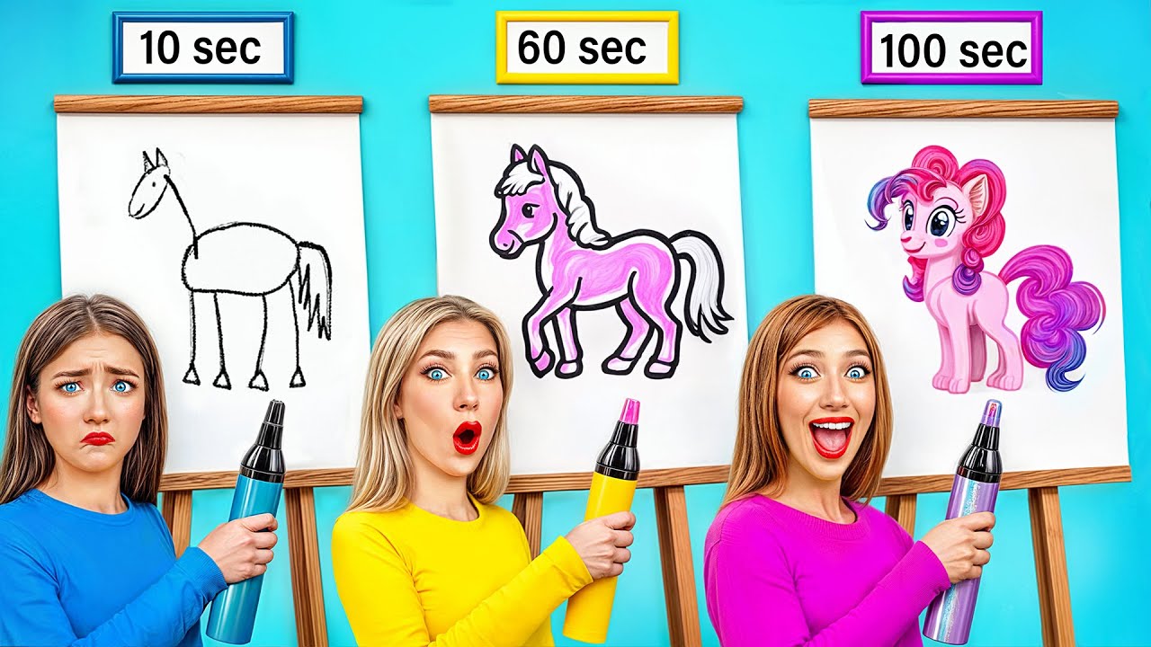 10 Detik vs 60 Detik vs 100 Detik Tantangan Menggambar Candy DO - YouTube
