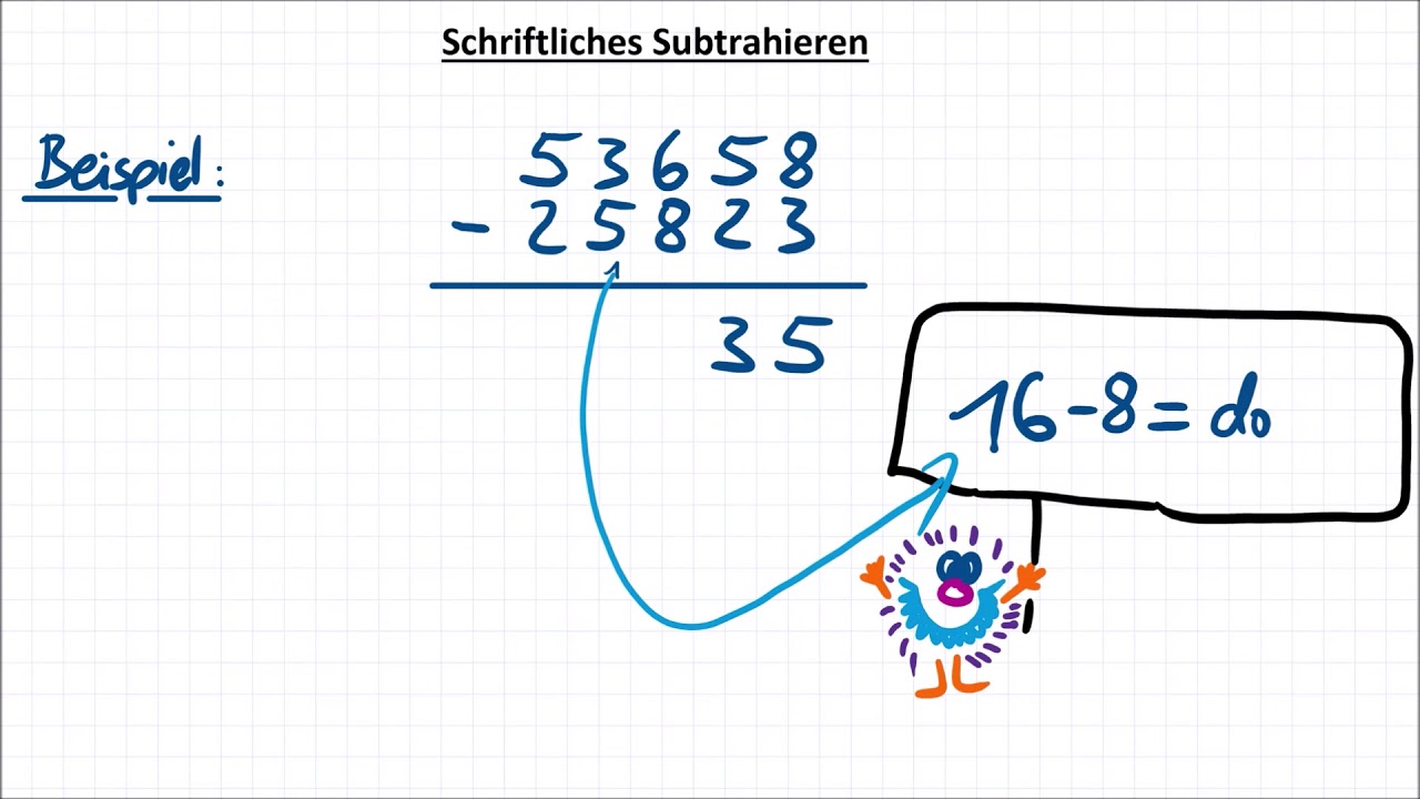 Schriftliches Subtrahieren, schriftliche Subtraktion - YouTube