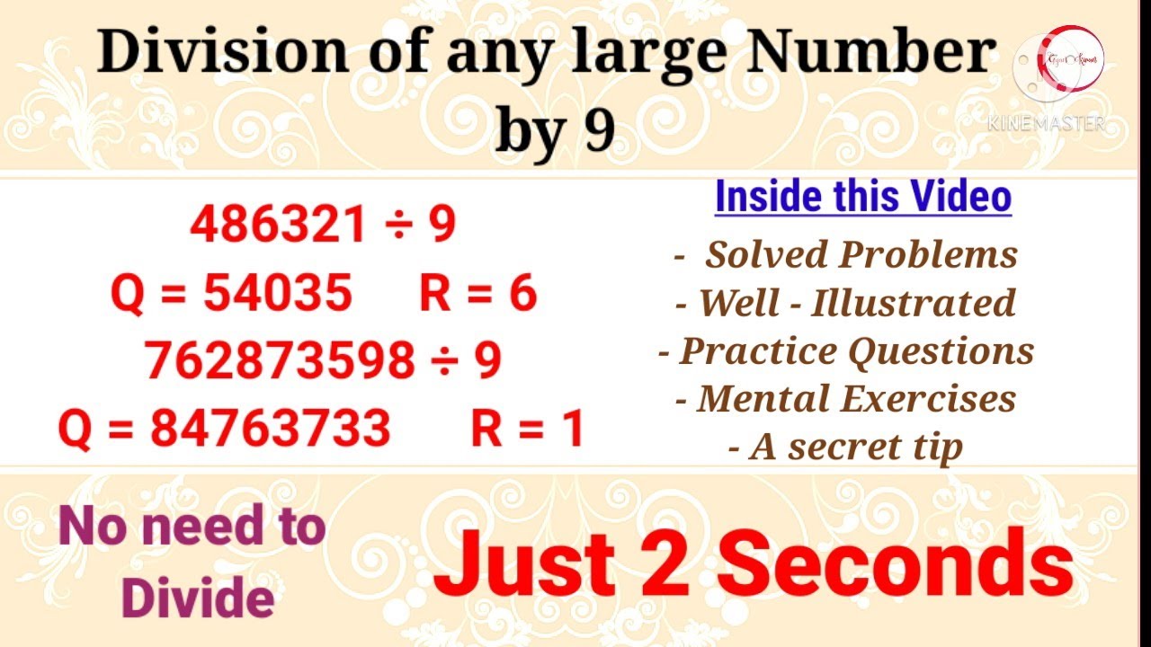 Division of Any Large Number By 9, Vedic Maths, Speed Maths, Mental ...