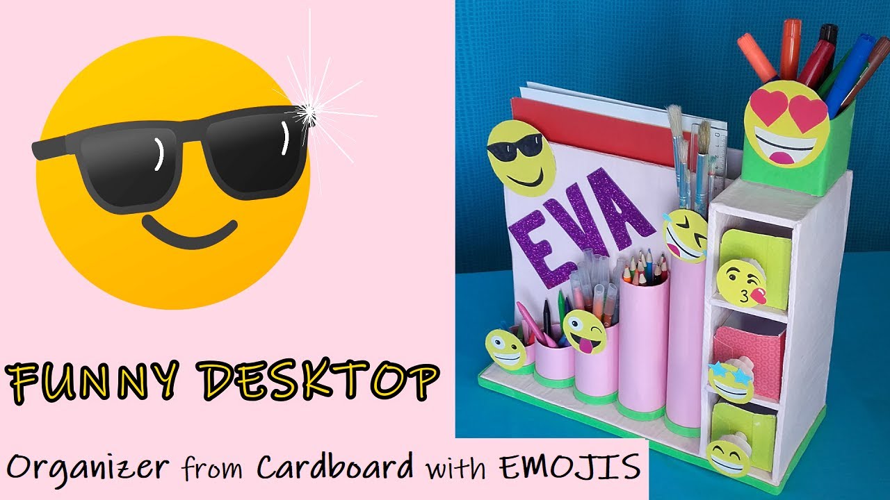 FUNNY DESKTOP organizer from Cardboard with EMOJIS 😍 Diy - YouTube