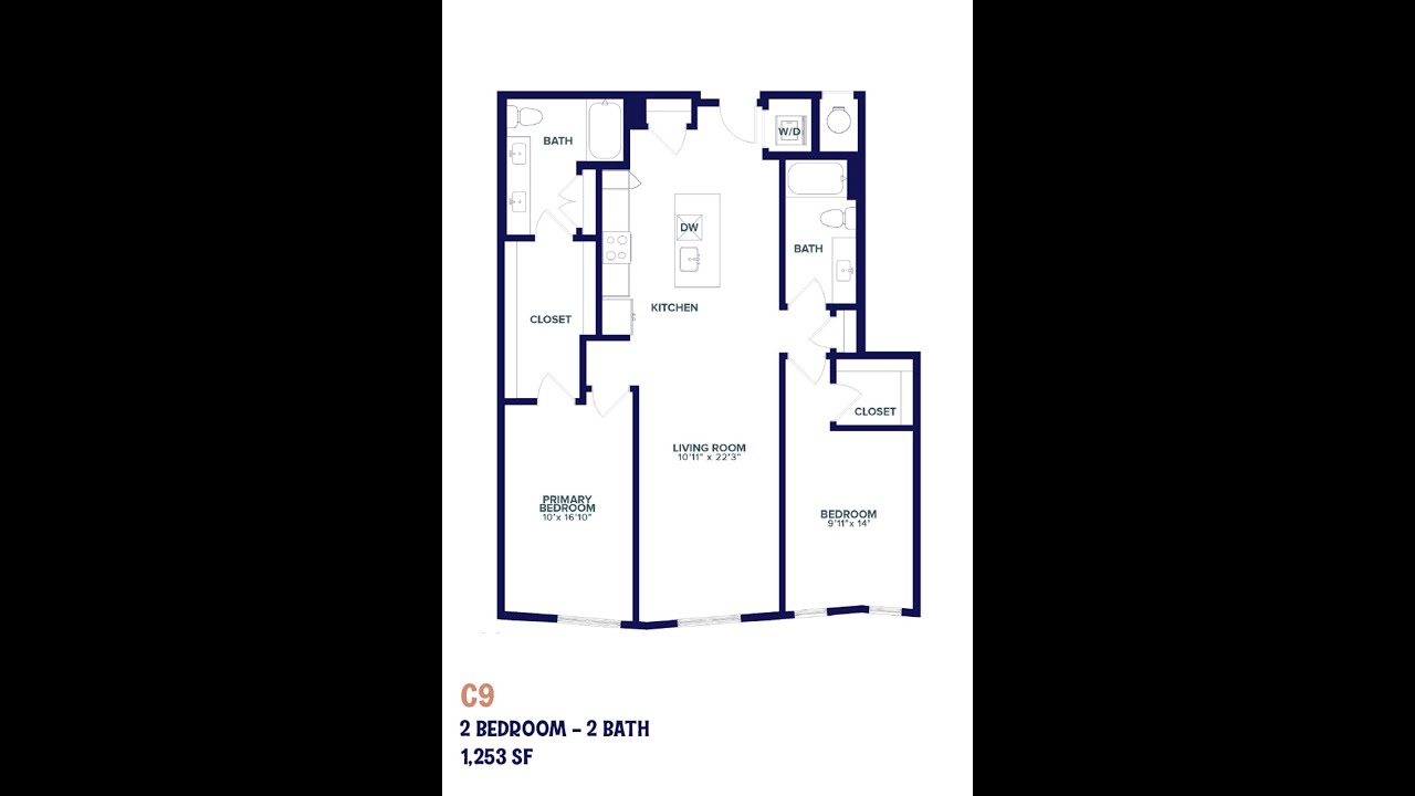 Apt 613 2 Bed 2 Bath C9 Floorplan 1253 sqft - YouTube