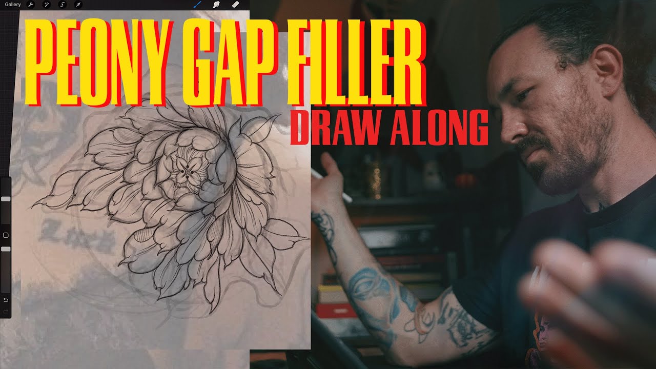 Drawing a PEONY in PROCREATE // tattoo gap filler - YouTube