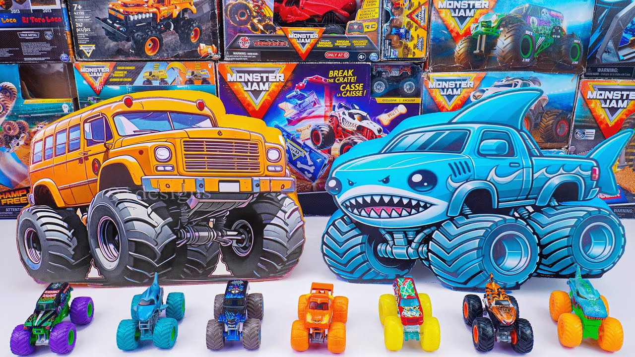 Monster Jam Collection Unboxing Review | Monster Jam Mega Car Jump ...