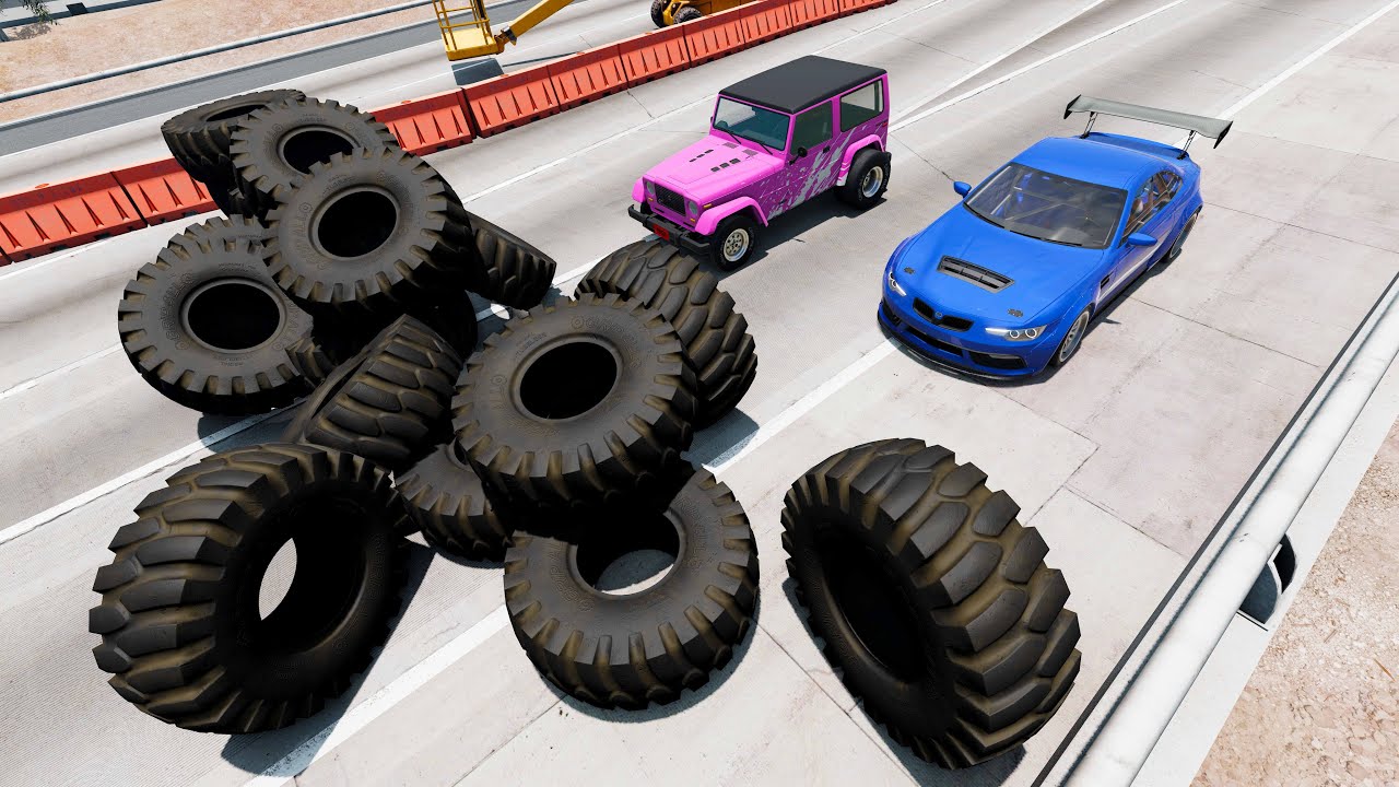 Cars vs Piles of Tires - BeamNG.Drive - YouTube