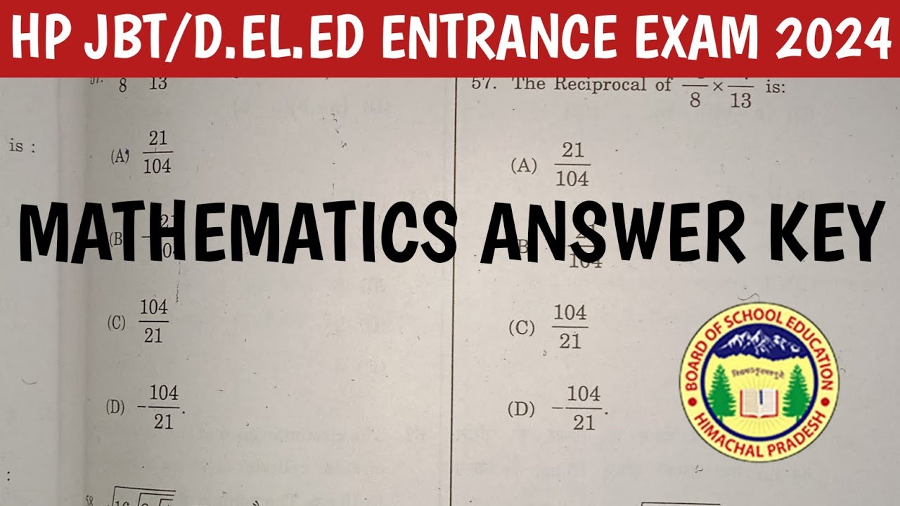 hp jbt deled entrance math ans key 2024 - YouTube
