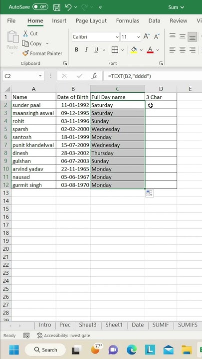 Day Name from given Date #excel #learntoearn #trendingshorts #mustwatch #exceltips # ...