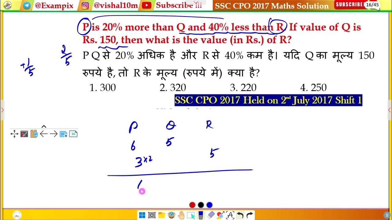 P is 20% more than Q and 40% less than R. If value of Q is Rs. 150, then what is the value - YouTube