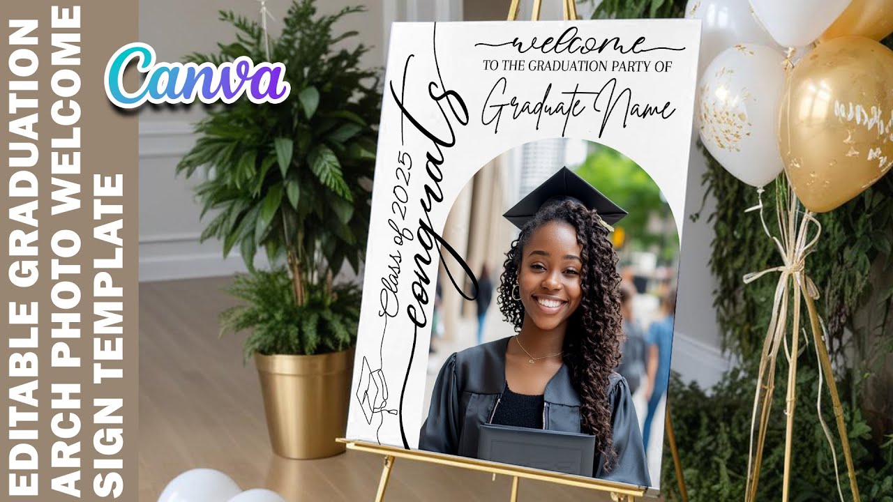Graduation Arch Photo Welcome Sign Template Bundle, Editable Canva Grad ...