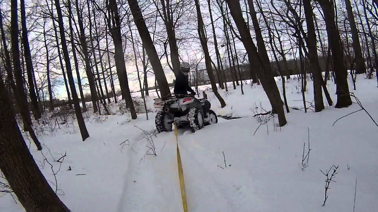 Sledding behind ATV - YouTube