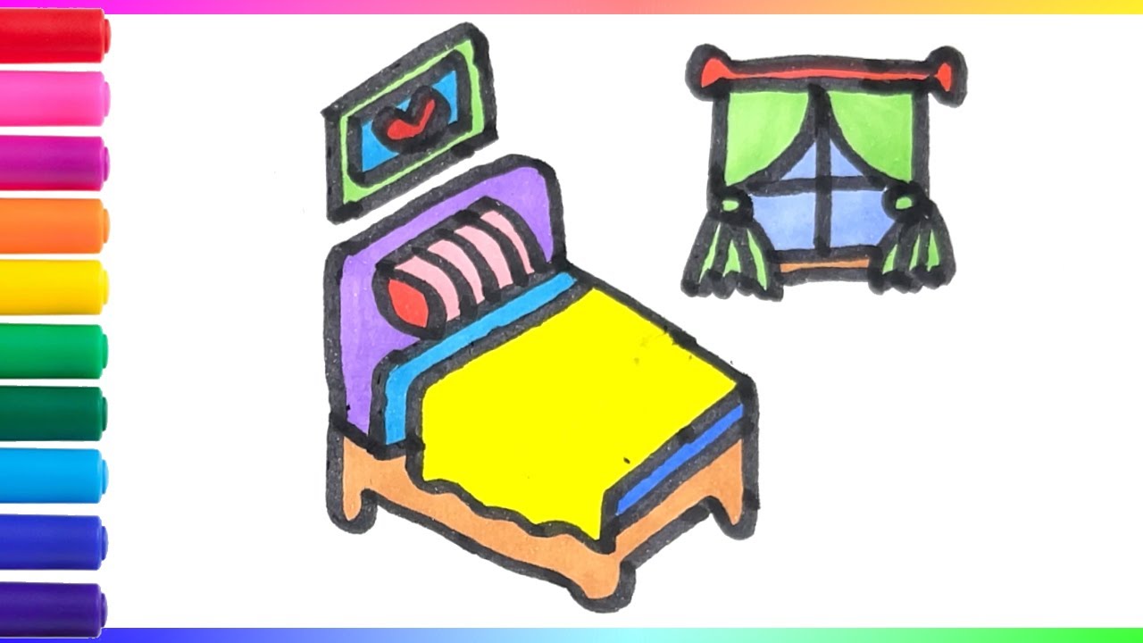 How to Draw Bedroom Window Simple Bed, Easy Drawing, Painting ...