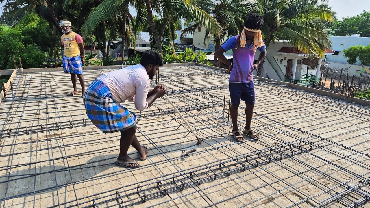 Technology of 1000sq ft Roof Slab Iron Rod Install step by step|Roof ...