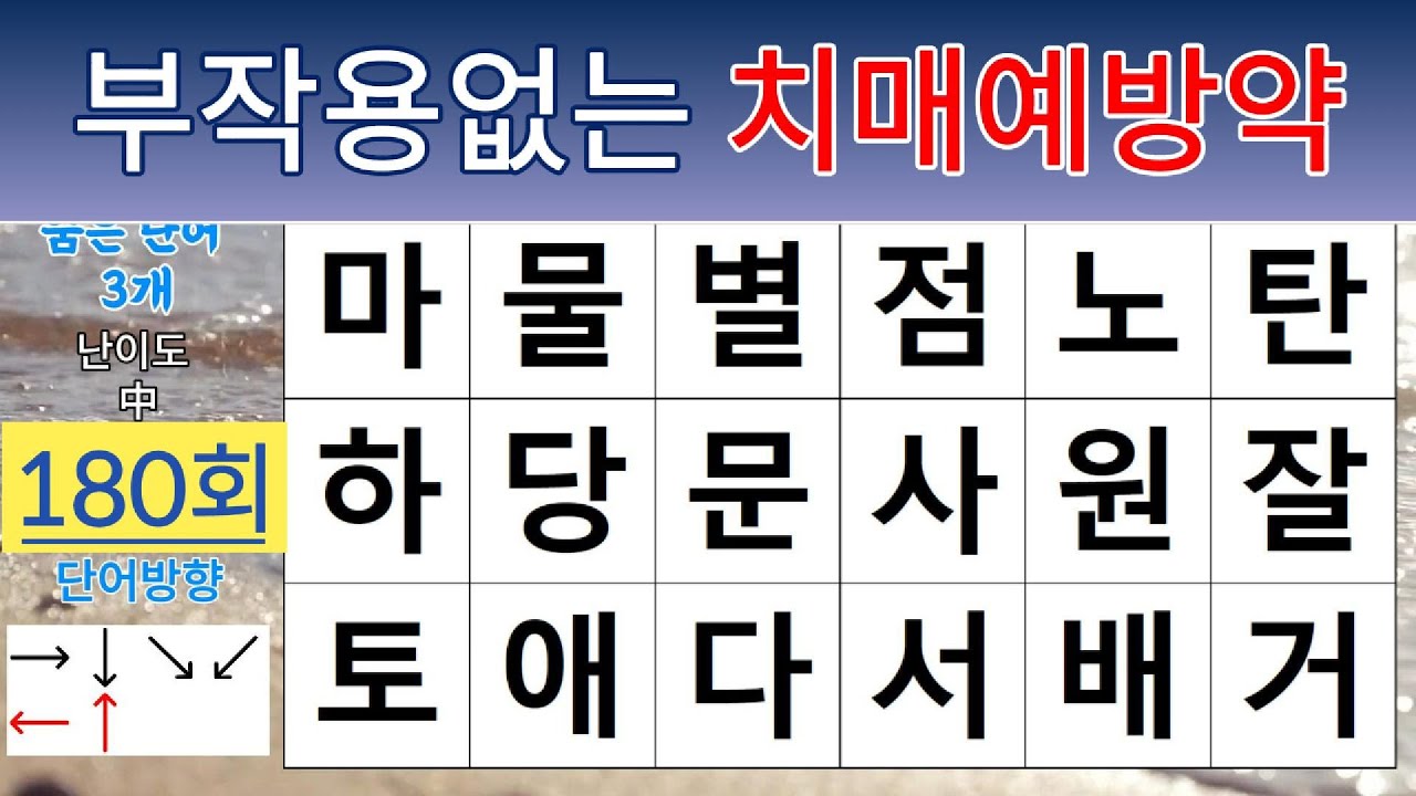 건강한 두뇌운동 숨은단어찾기 총 25단어 한 단어당 4점 치매테스트 치매예방 두뇌운동 단어찾기 기억력 인지력