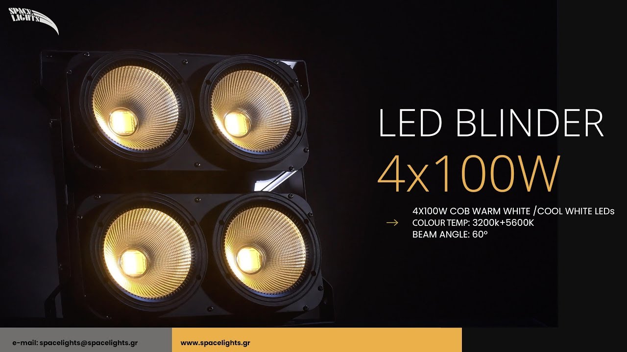 SPACE LIGHTS LED BLINDER 4x100W WARM-COOL - YouTube