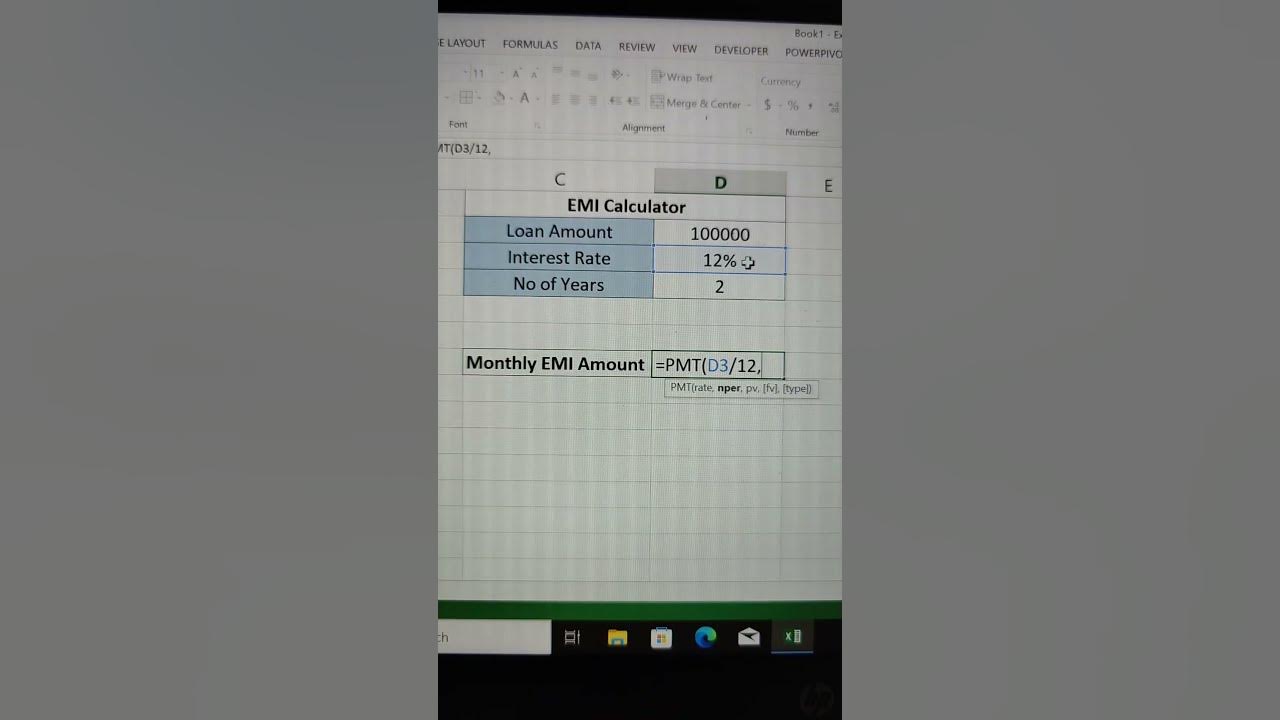 How To Calculate Emi In Excel Emi Calculator In Excel Excel Exceltips Excelfunction Youtube