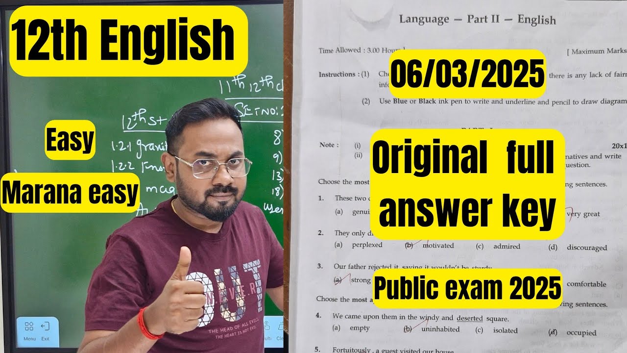 12th English-original full answer key-public exam 2025 - YouTube
