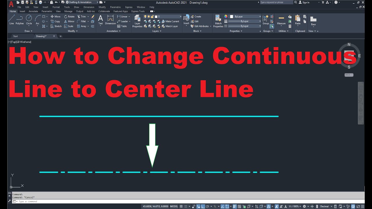 Change Continuous Line to Center Line II AutoCAD Tutorial -27 - YouTube