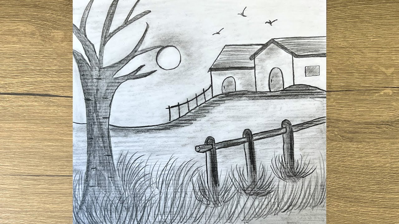 How to Draw a House in the Village || Drawing Tutorial || Easy Pencil ...