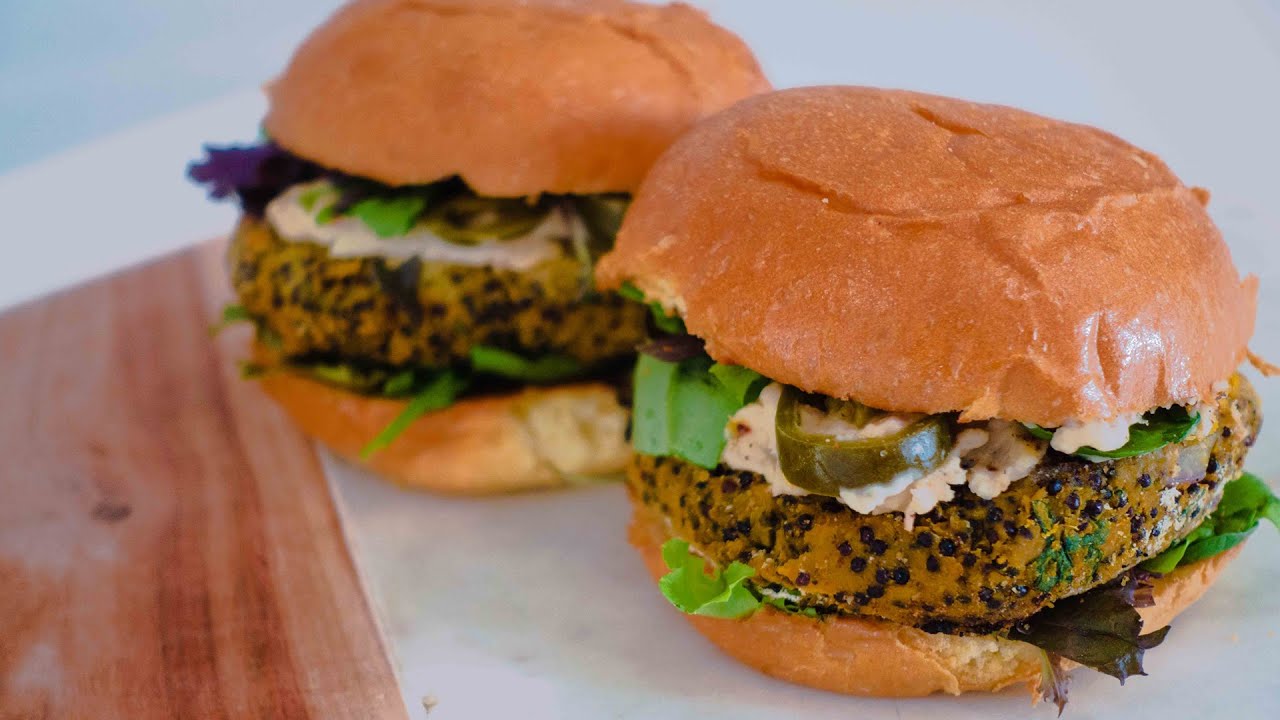 AMAZING VEGGIE BURGER | Red lentil, Quinoa & Sweet Potato burger | High ...