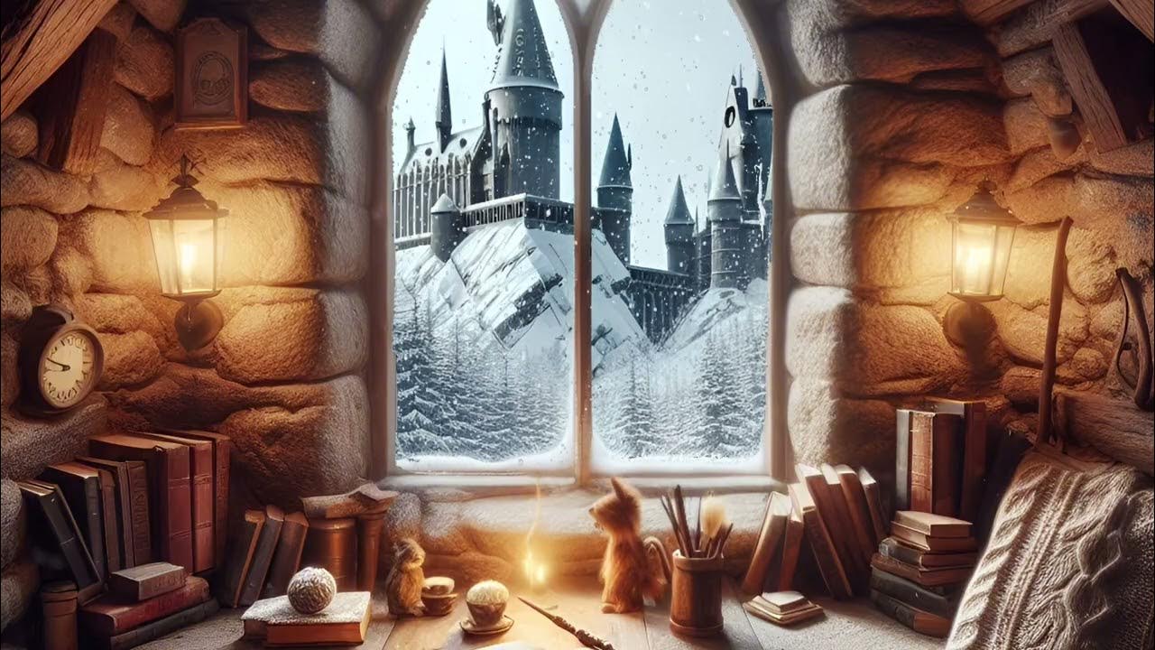 Snowy Hogwarts from Hagrid's Hut | Cozy Harry Potter-Themed Ambience Fire Crackling Sounds - YouTube
