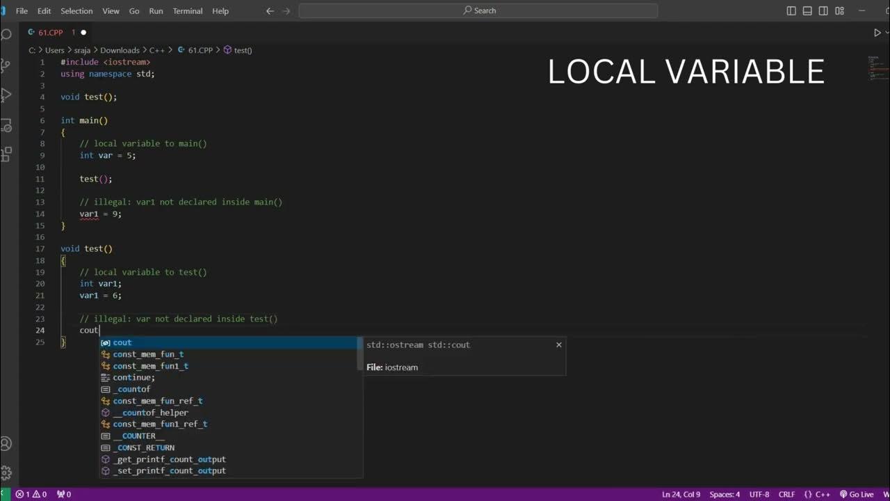 C Programming Language Project 61 Local Variable Created By Trishanth Kumar Youtube