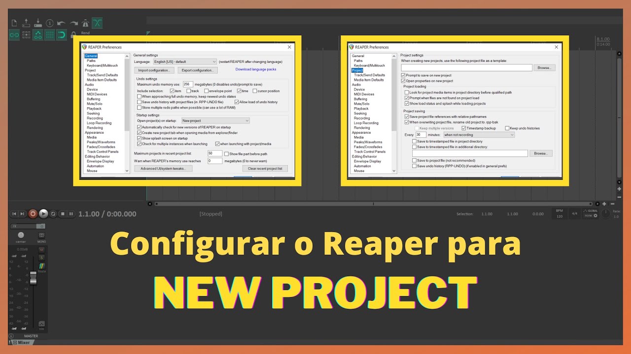 COMO CONFIGURAR O REAPER PARA SEMPRE INICIAR COM UM PROJETO NOVO - YouTube