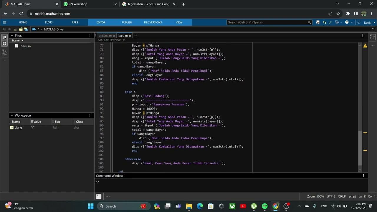 Tugas UTS Membuat Program sederhana Dari Matlab Mata Kuliah Algoritma Pemrograman - YouTube