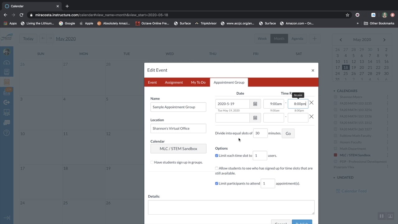 Creating an Appointment Group in Canvas - YouTube