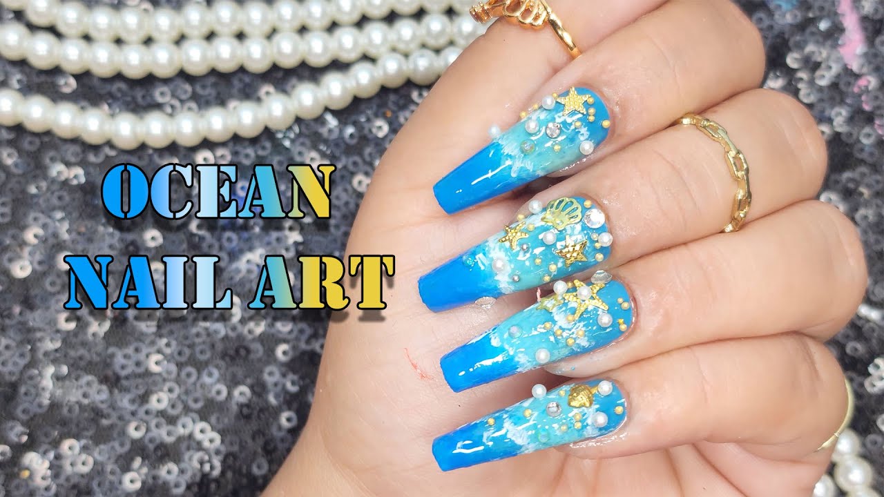 Ocean Nail Art | Rose4you | Easy Nail Art Design - YouTube