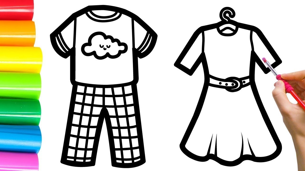 Cute boy and girl clothes drawing painting & Colouring for kids ...
