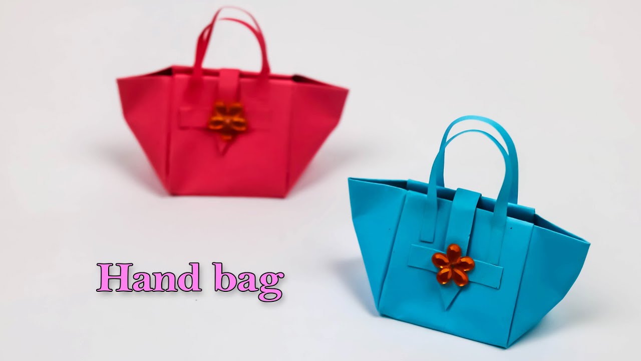 How to make paper hand bag - DIY hand bag making at home - School ...