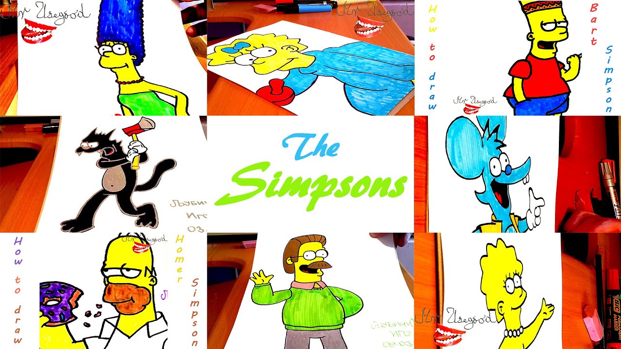 How to Draw The SIMPSONS Characters Step by Step Easy | PART 2/2 - YouTube