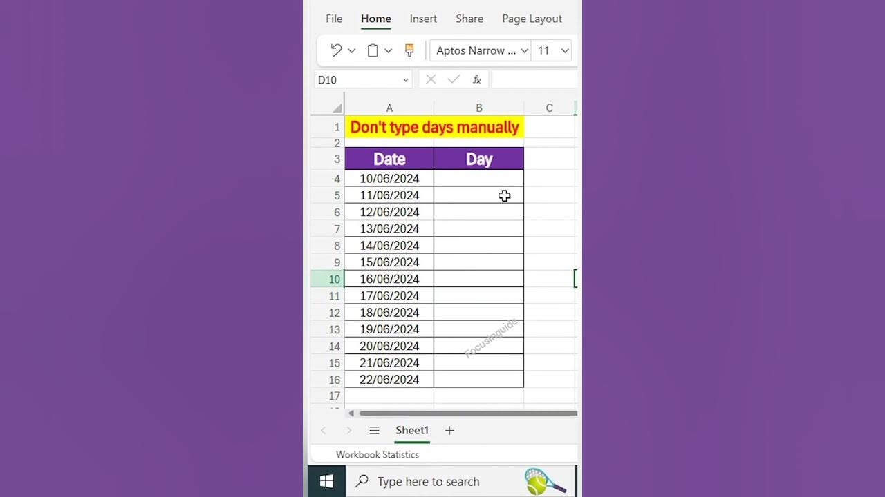 Don't type days interview question in excel tips #focusinguide #exceltips #tutorial #shots - YouTube