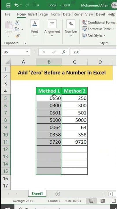 Add ZERO before numbers in Excel #shorts #excelmalayalam #exceltips - YouTube
