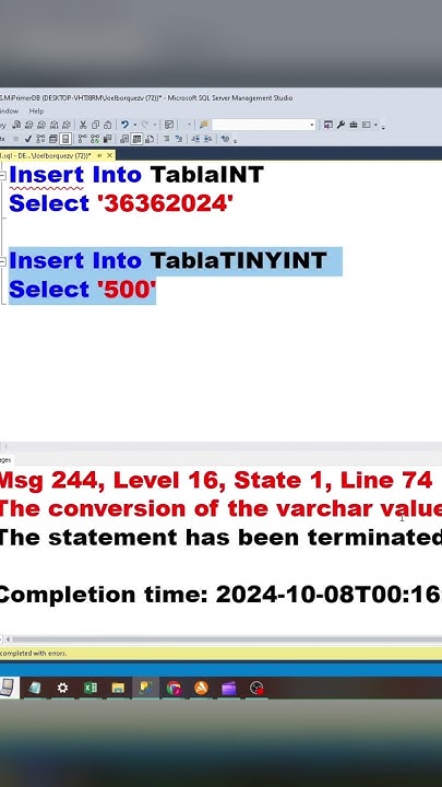 Insertando Cadenas en campos de tipos enteros en SQL #int #bigint #smallInt #tinyInt #curso #sql ...