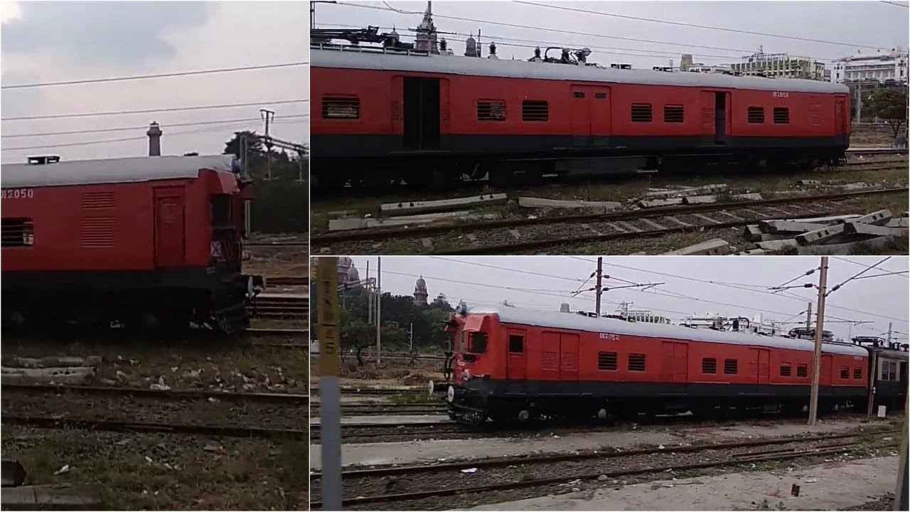 Rare Red colour EMU train in Chennai - YouTube