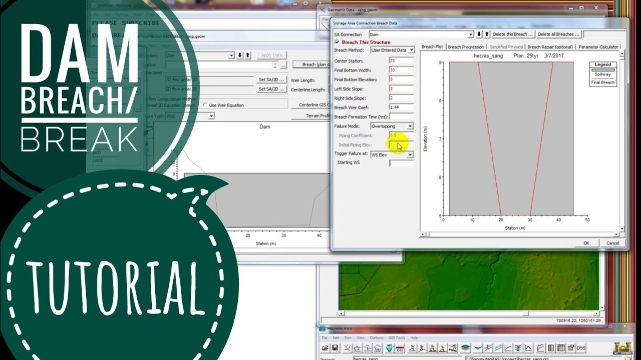Dam breach or break tutorial in HEC-RAS 5.0 - YouTube