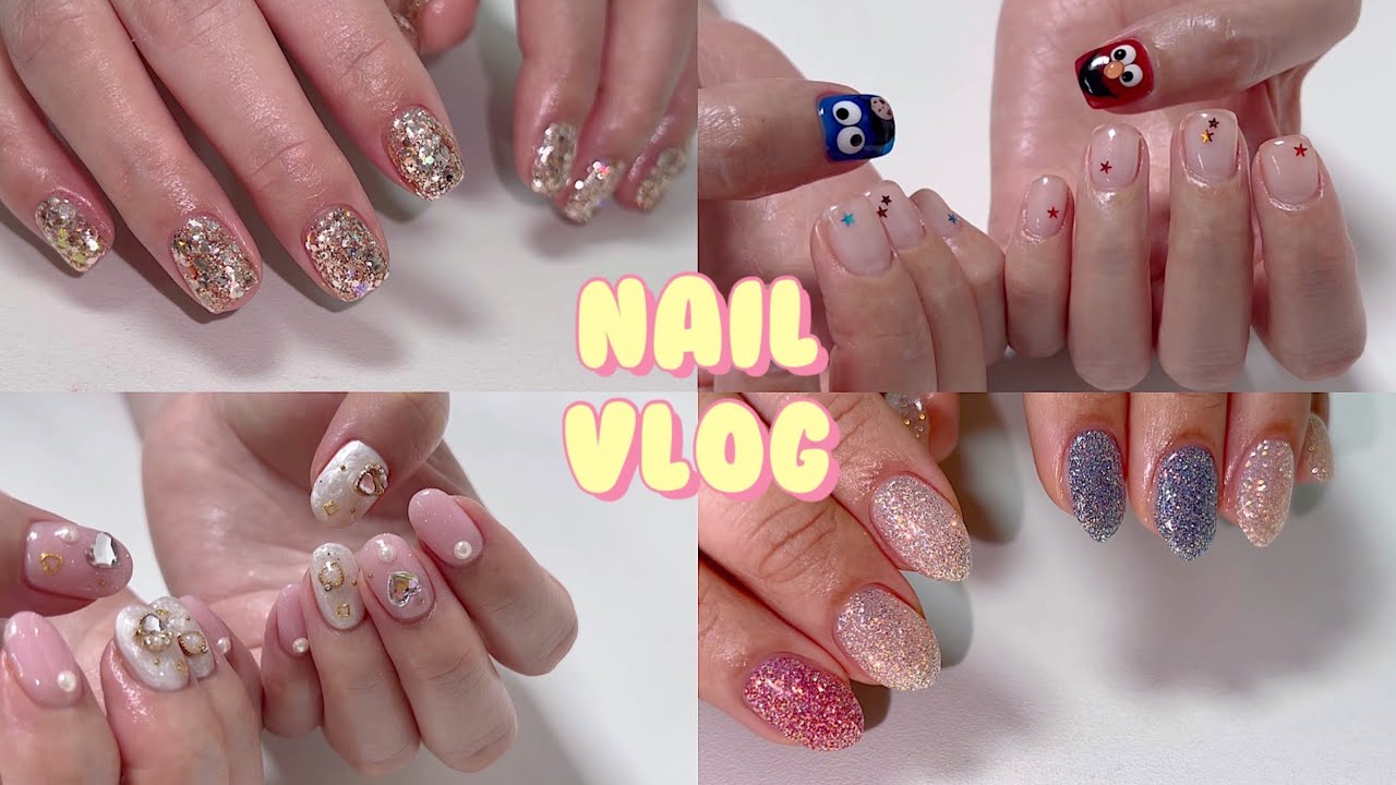 탦네일 브이로그🍪💙 캐릭터네일 가루글리터네일 덩어리네일 웨딩네일 스톤네일 Youtube