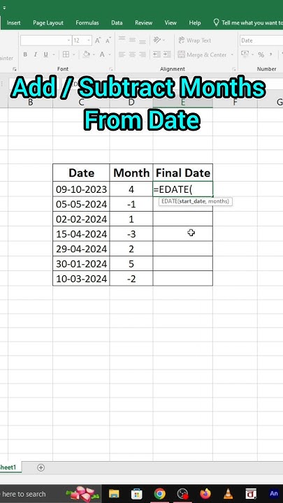 How To Add Or Subtract Months From Date Excel Excelshorts Shorts Youtube