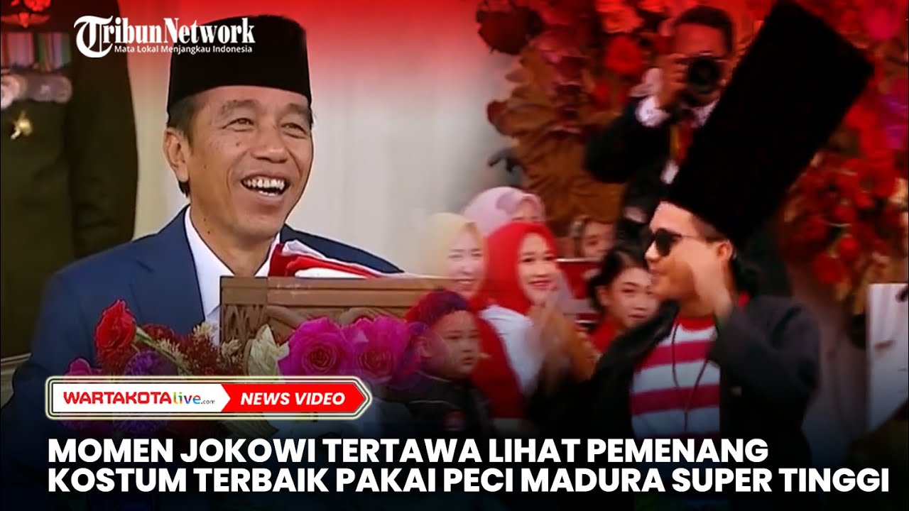 Momen Jokowi Tertawa Ngakak Lihat Pemenang Kostum Terbaik Pakai Peci Madura Super Tinggi - YouTube