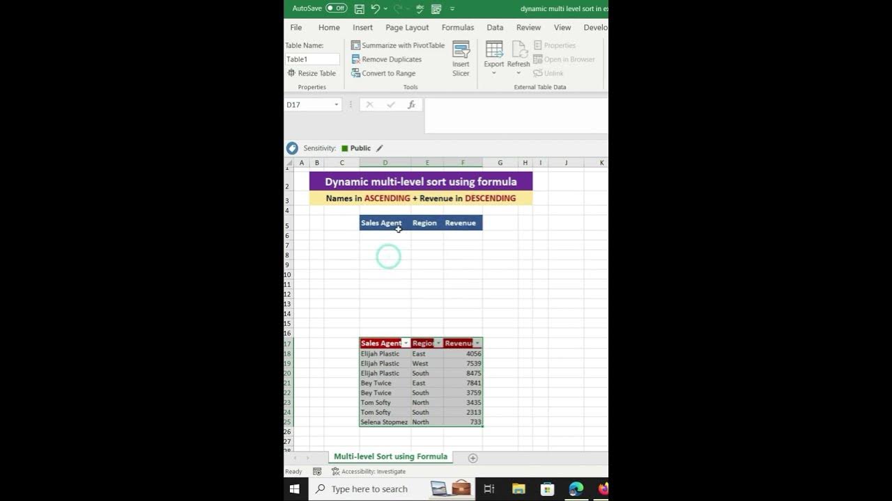 Sorting Function With Dynamic Multi Level Or Multi Column Sorting In Excel Excel Exceltutorial 