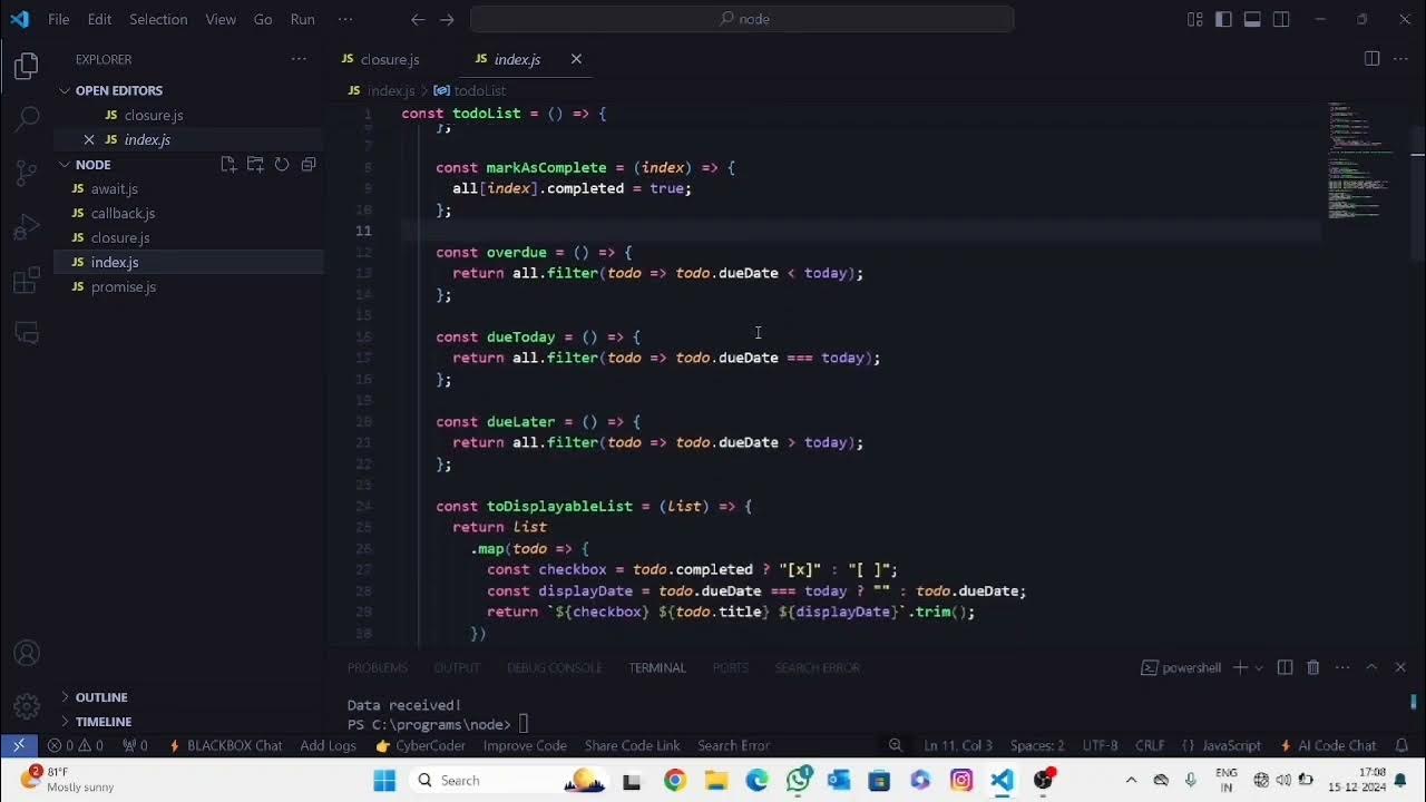 To do list using closures and Explanation of Closures,Promises,Callbacks,Async/await in ...