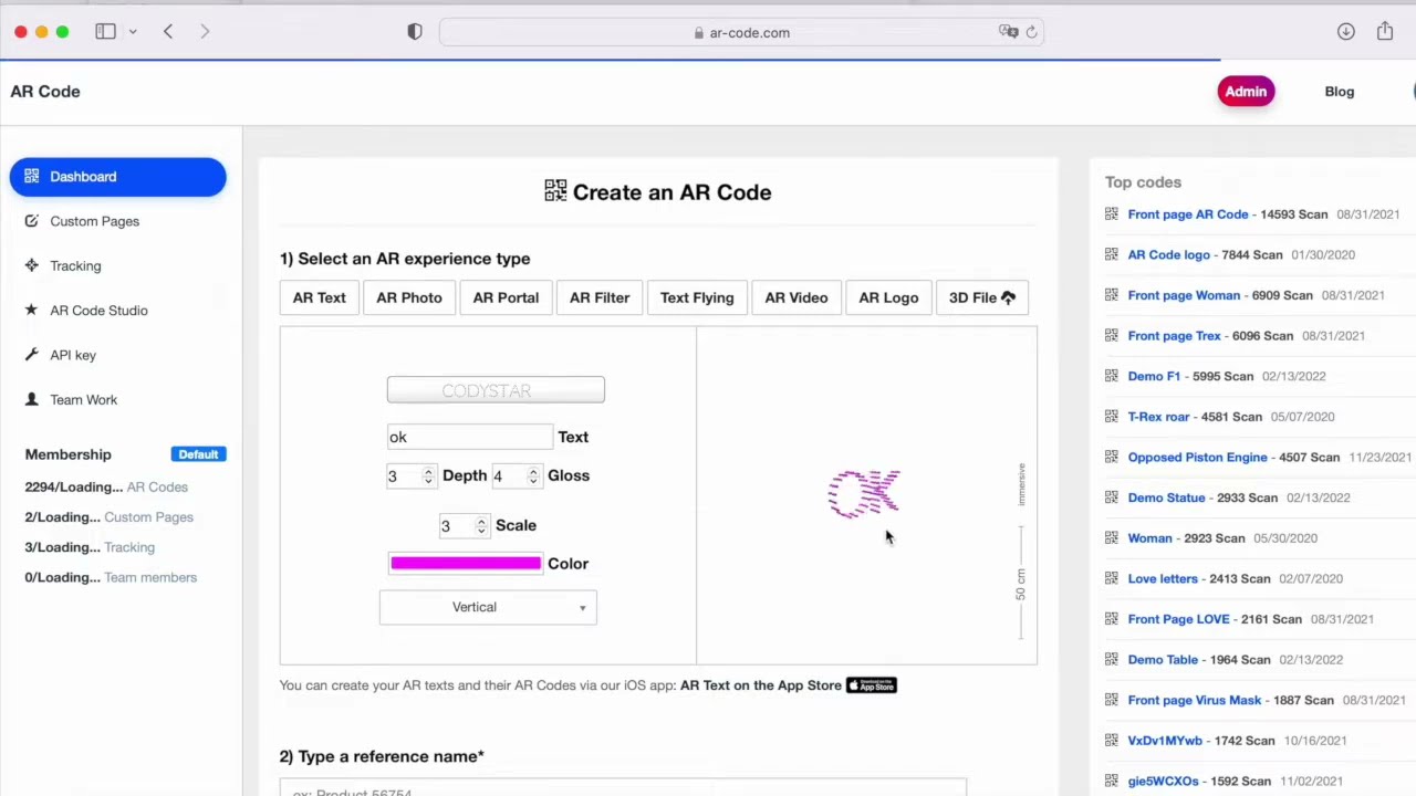 Create 3D Texts and display them in Augmented Reality with an AR Code ...