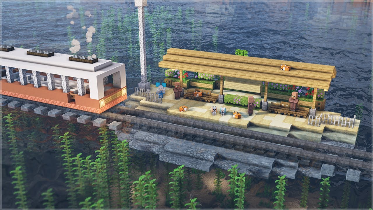 ⛏️ MINECRAFT :: 🚞 How to build a Train Station on the Sea 🌳 [마인크래프트 바다 ...