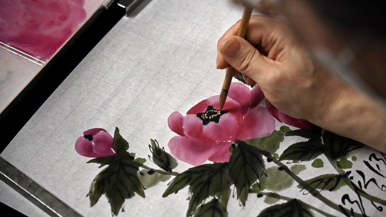 Ink Wash Painting: Korean Traditional Painting of Flowers - YouTube