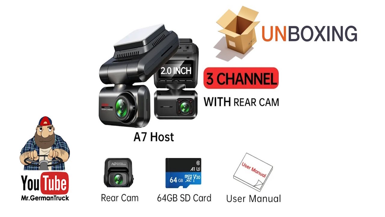 Tiesfong A7 3x Kamera Dashcam *Unboxing & Testvideo* - YouTube