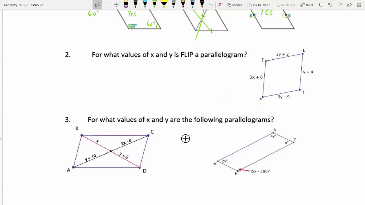 Proving A Quadrilateral Is A Parallelogram Worksheet 6.3 Geometry