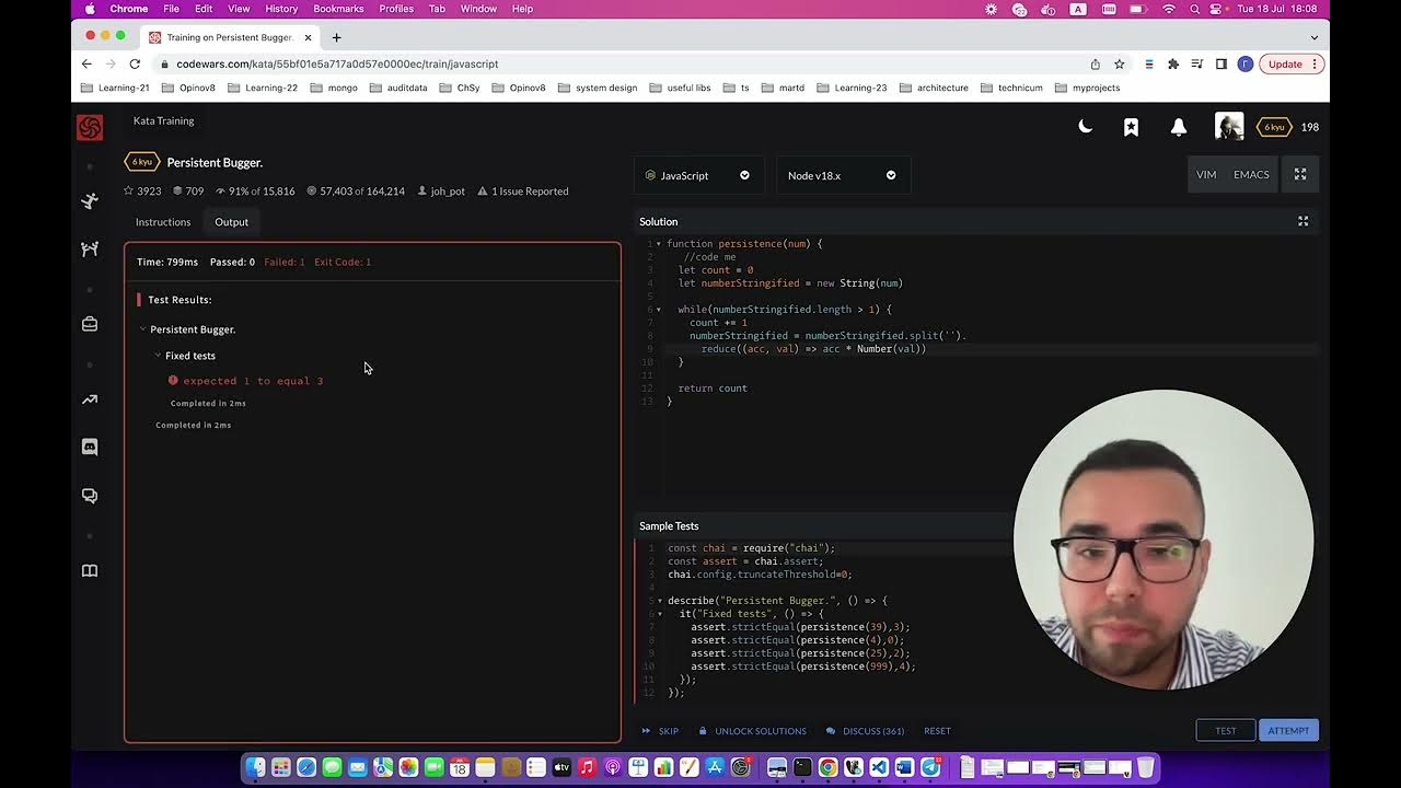 Javascript решение задачи с Codewars, Persistent bugger - YouTube