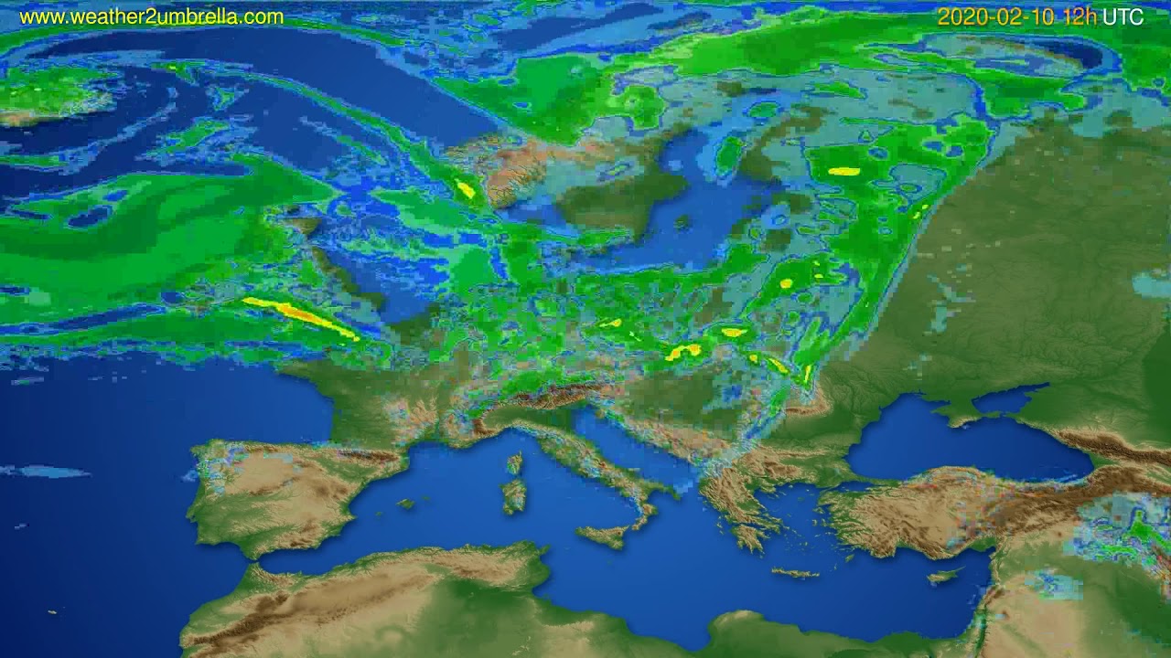 Radar forecast Europe // modelrun: 00h UTC 2020-02-10 - YouTube