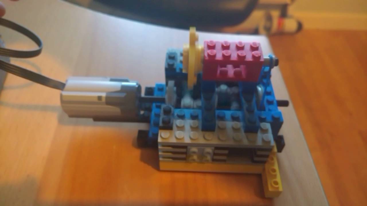 motorized lego 4 cylinder engine with fan belt - YouTube